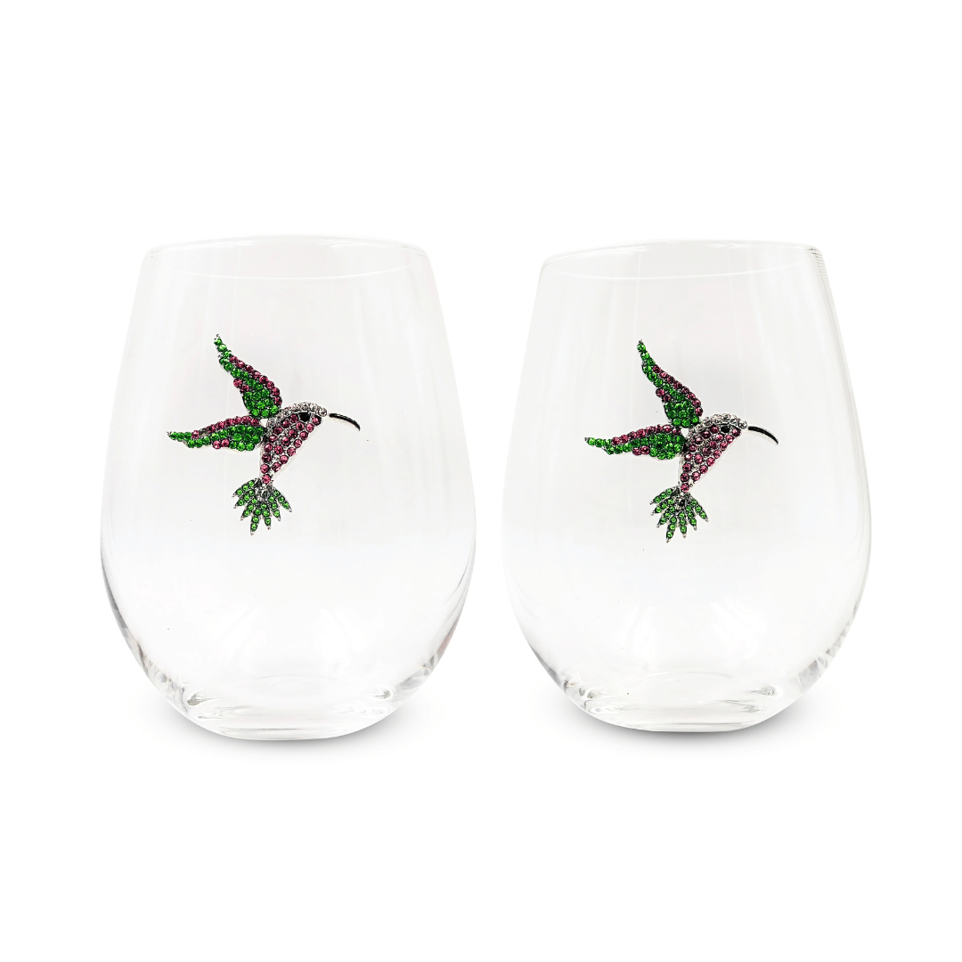 Jeweled Hummingbird Stemless Wine Glasses (Set of 2 ) – DRNKART STUDIOS